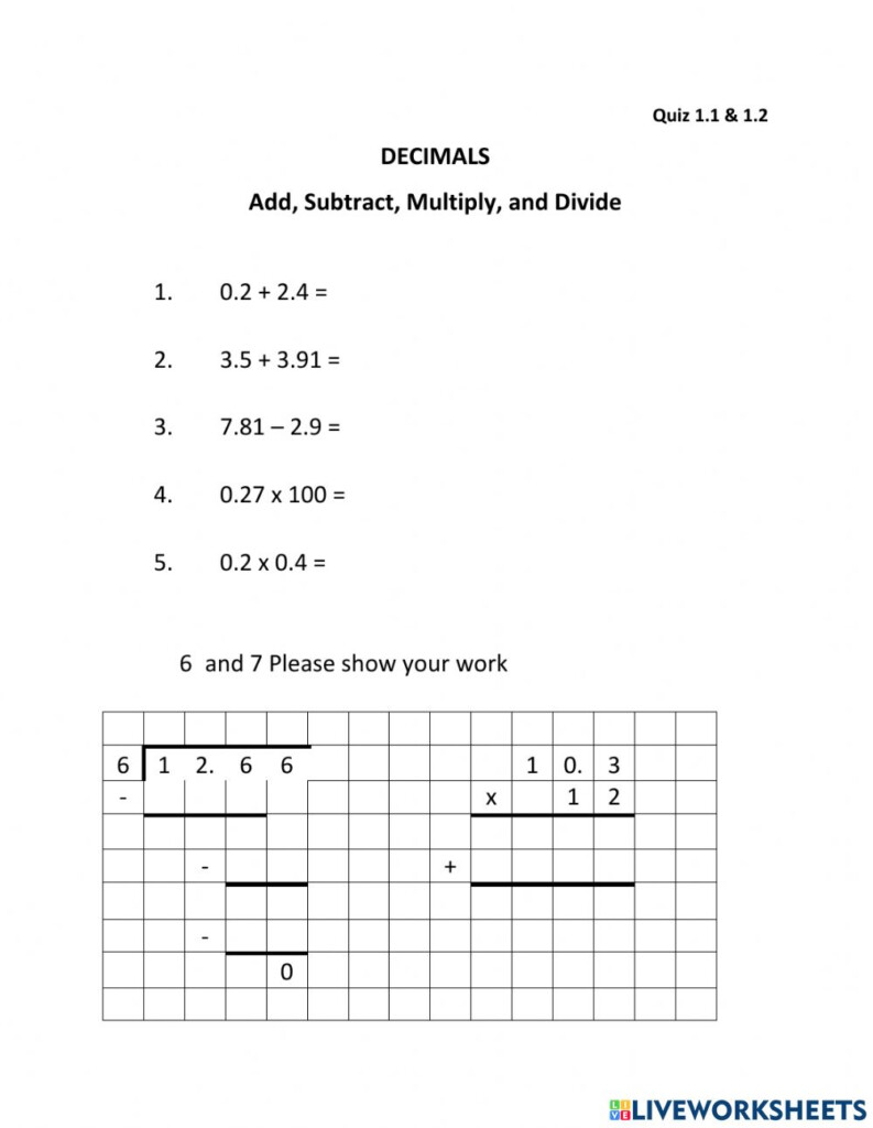 Ejercicio De Add Subtract Multiply Divide Decimals Decimalworksheets