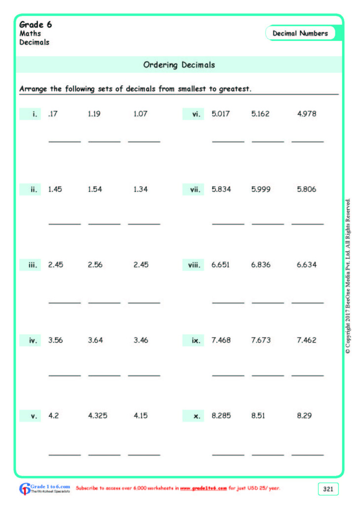 Decimals Worksheet Grade 6 Decimalworksheets